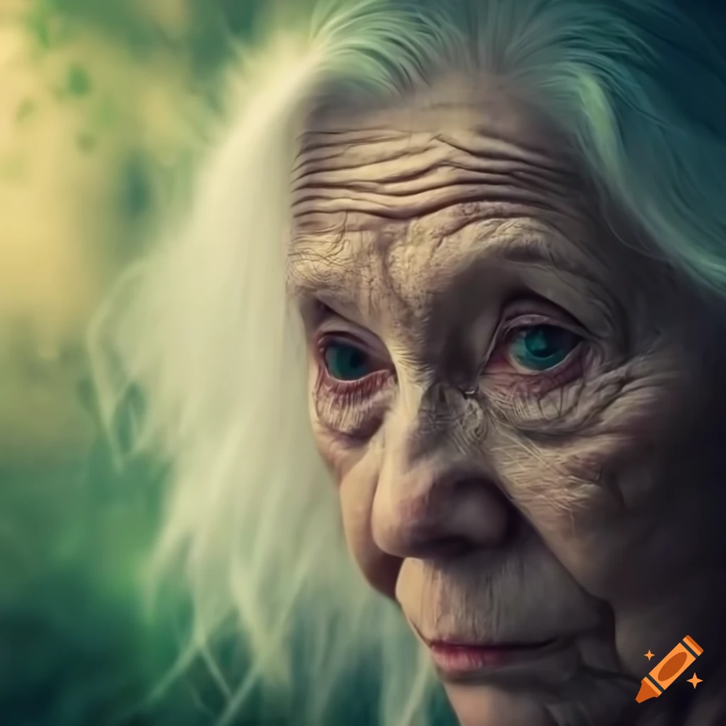 Mystical forest with an old woman