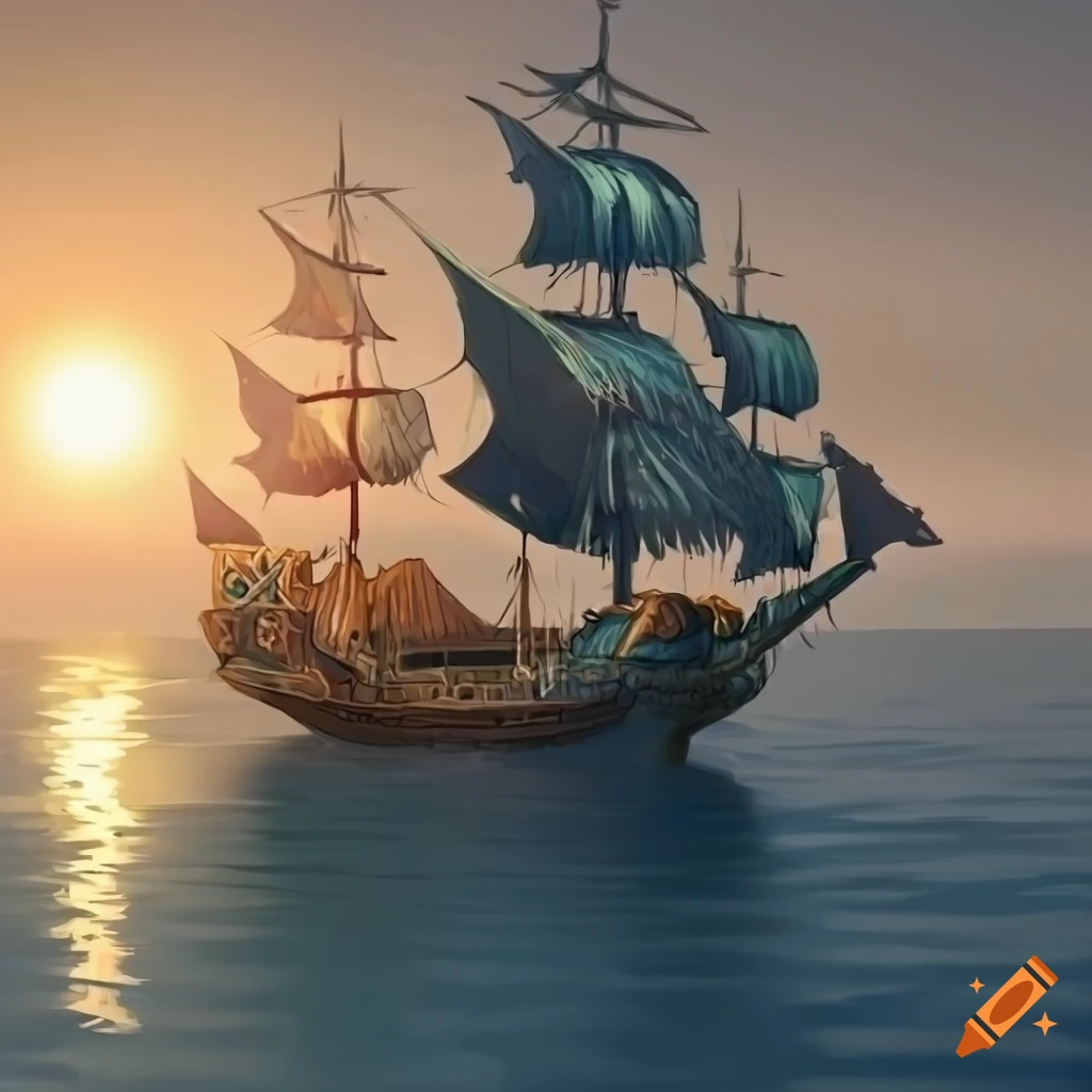 Photo of a cog ship on emerald sea on Craiyon