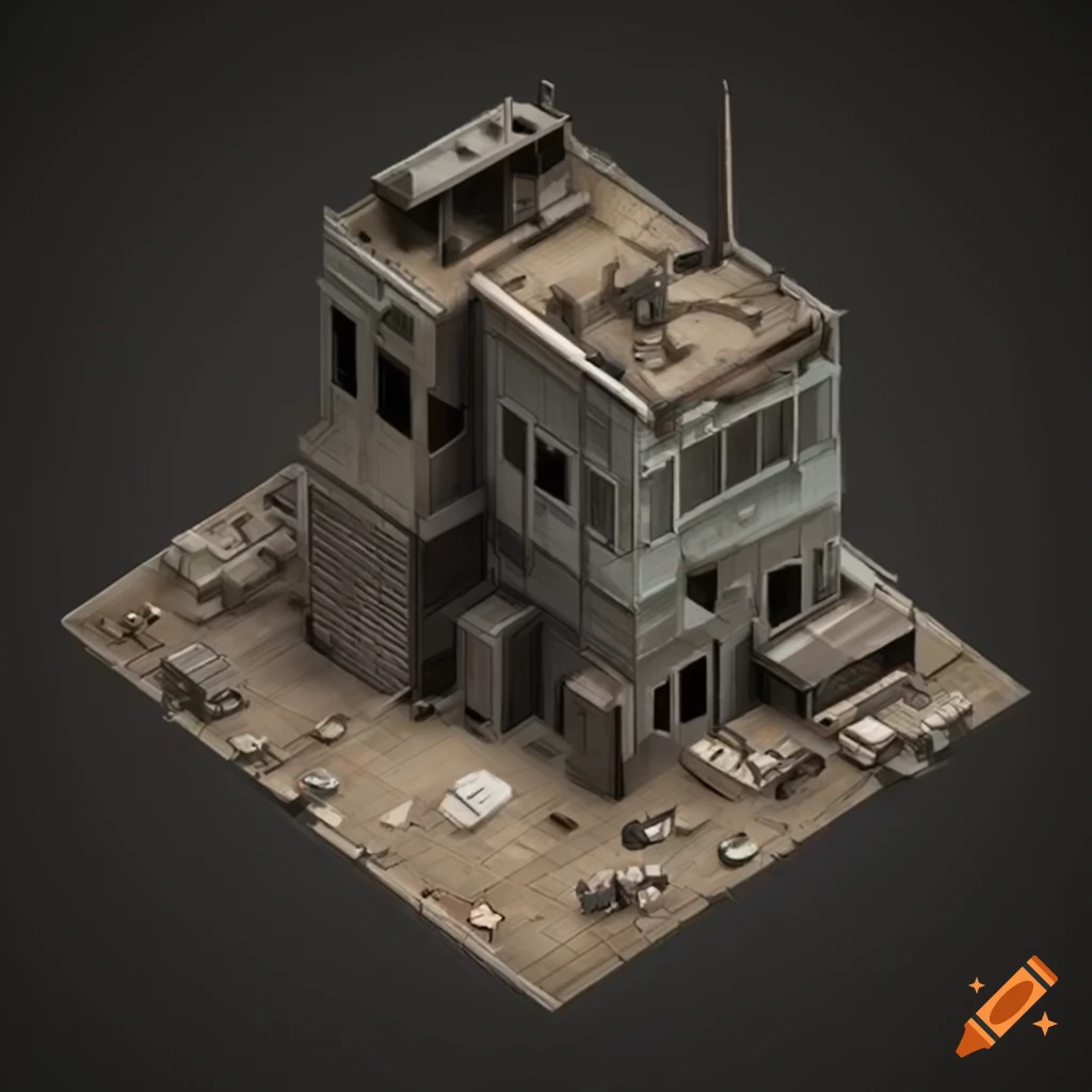 Low poly exhibit of a polluted urban city in a dystopian setting on Craiyon