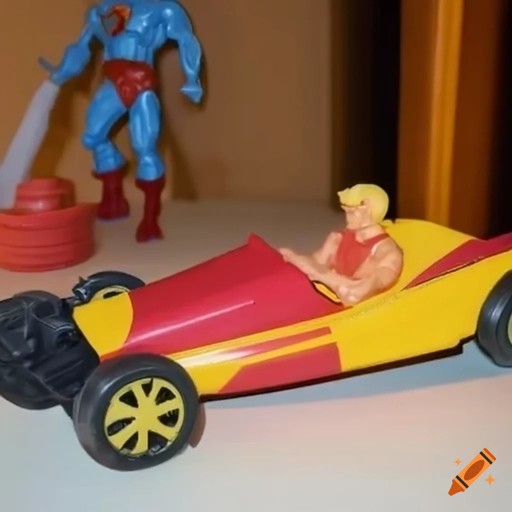He-man figure driving an rc race car on Craiyon