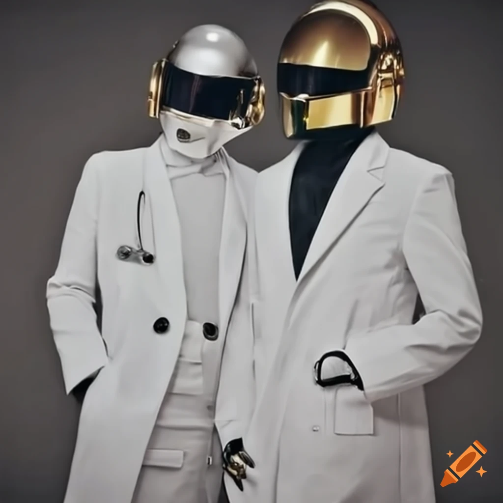 Daft punk wearing white coats