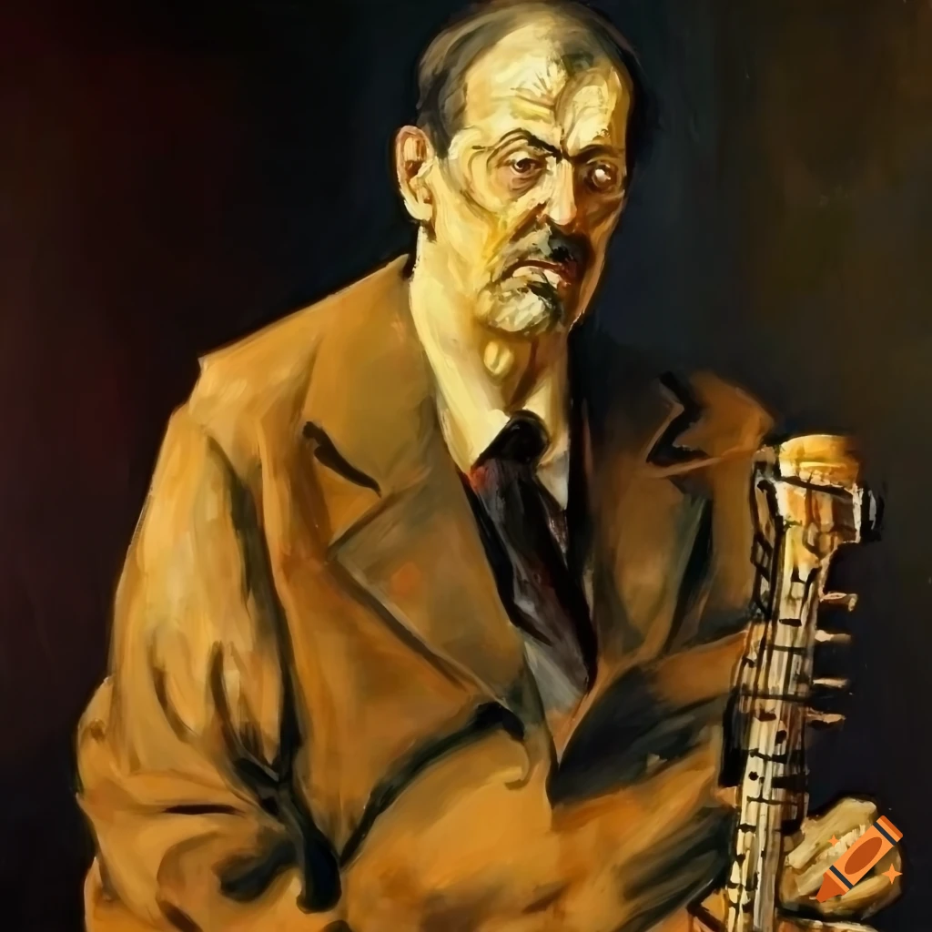 Painting of musician in the style of lucien freud