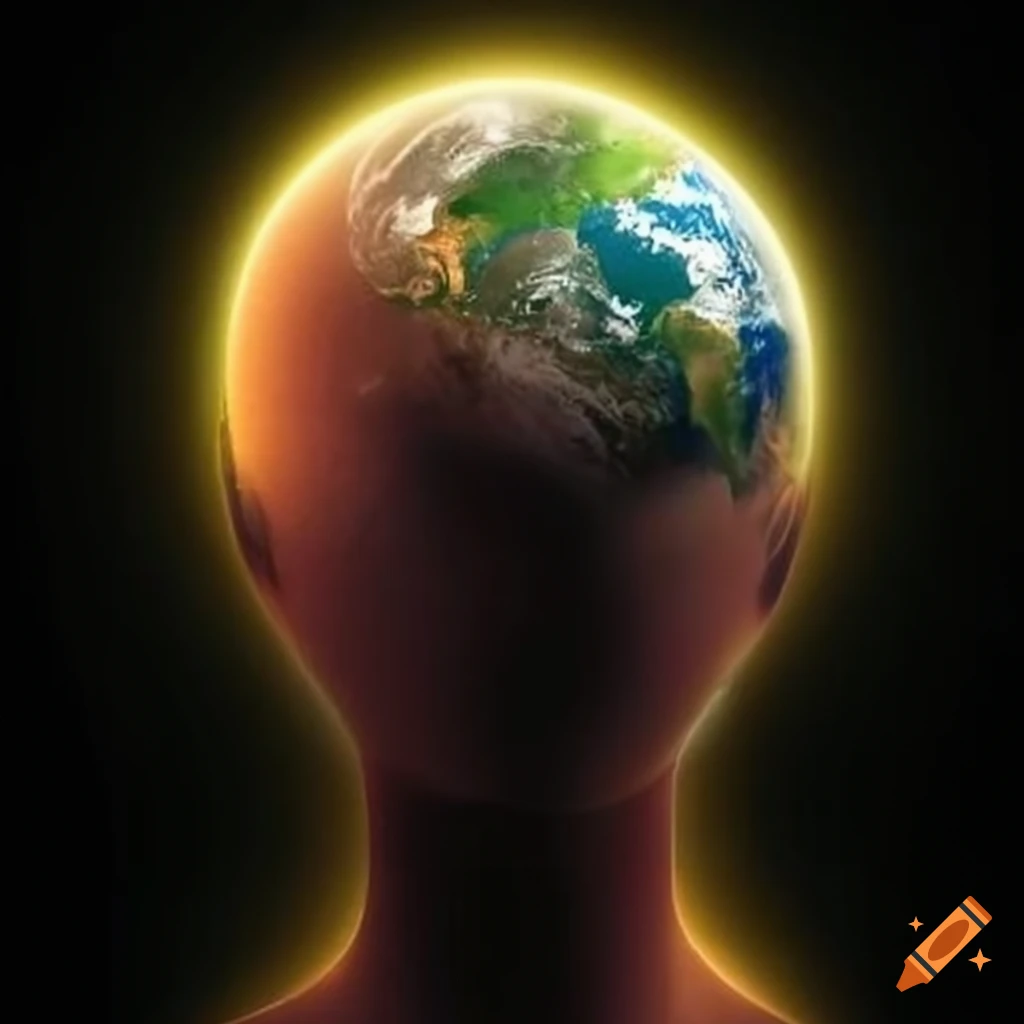 Person with a globe of earth as a head shaped into a question mark on ...