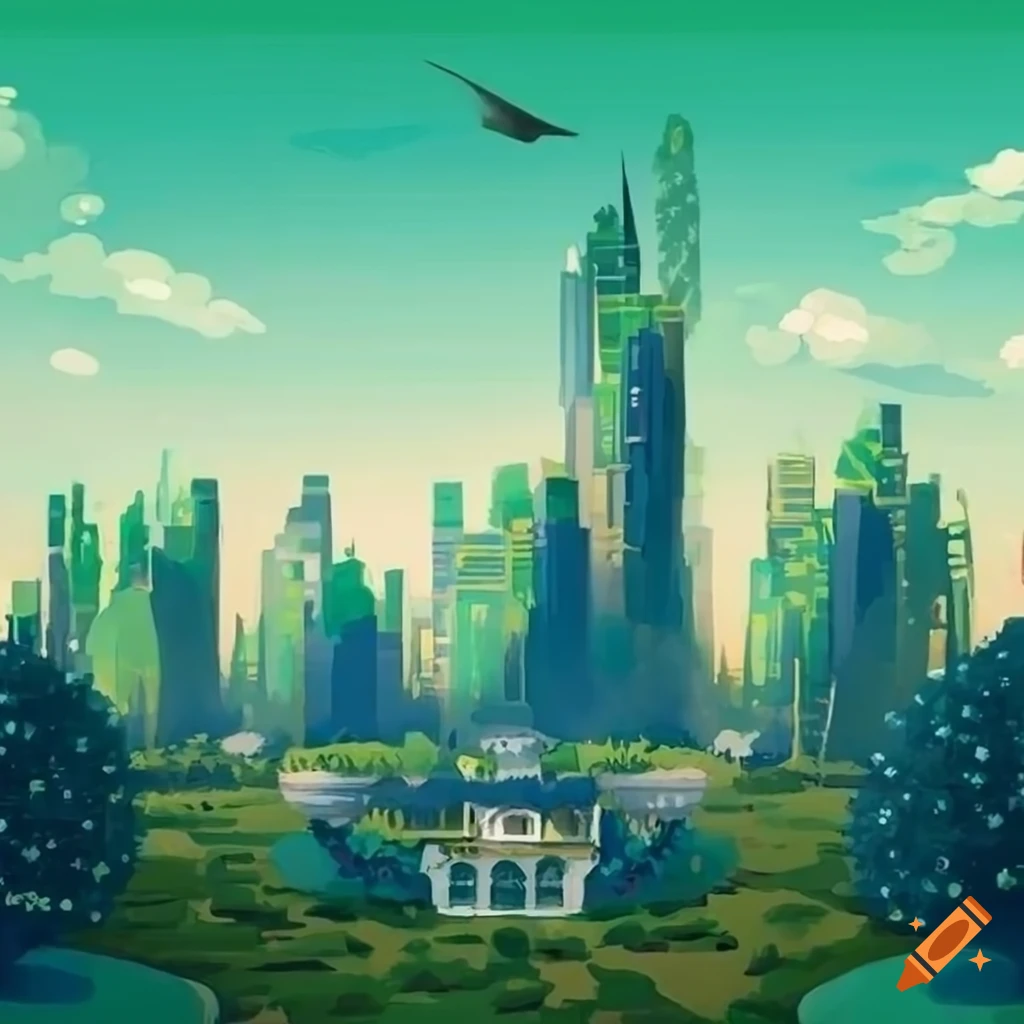 Illustration of a sustainable utopian city-forest on Craiyon