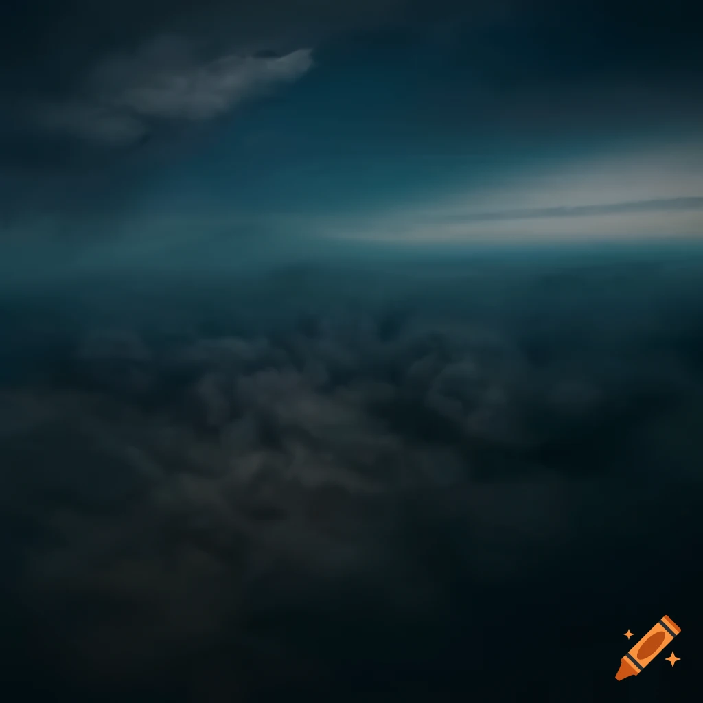 Aerial view of a post apocalyptic world above the clouds