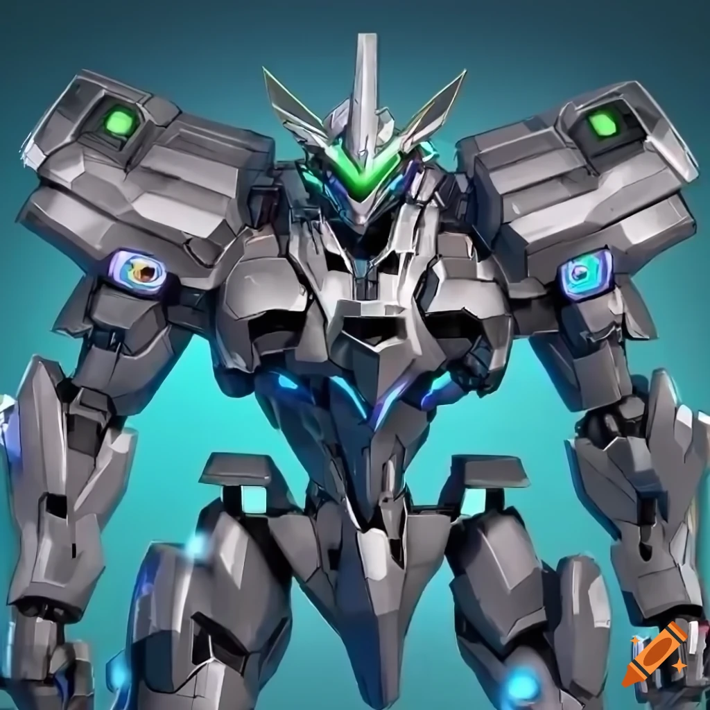 Black mecha with curved armor and neon accents