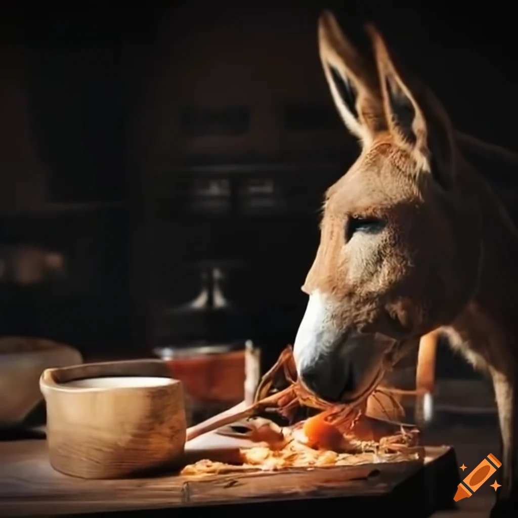Funny image of a donkey cooking with a spoon on Craiyon