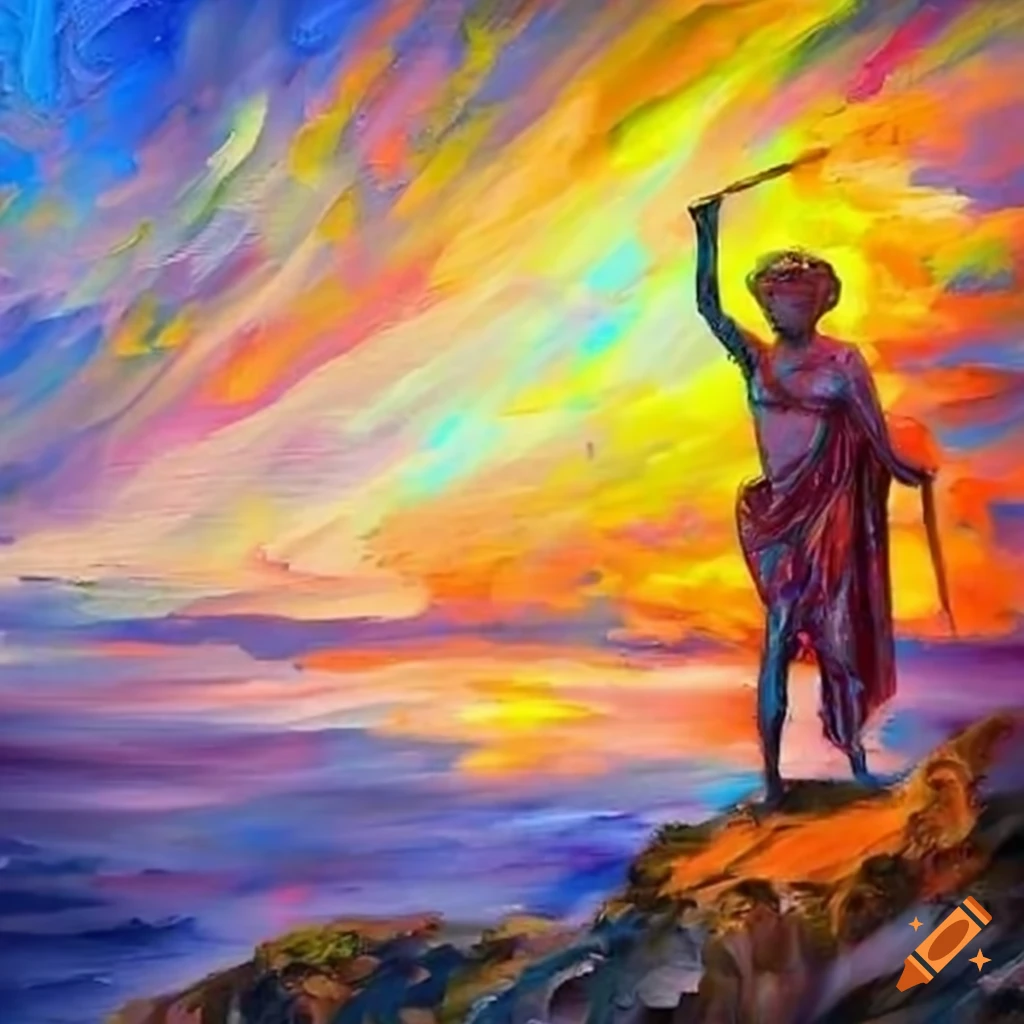 Greek deity overlooking the landscape on Craiyon