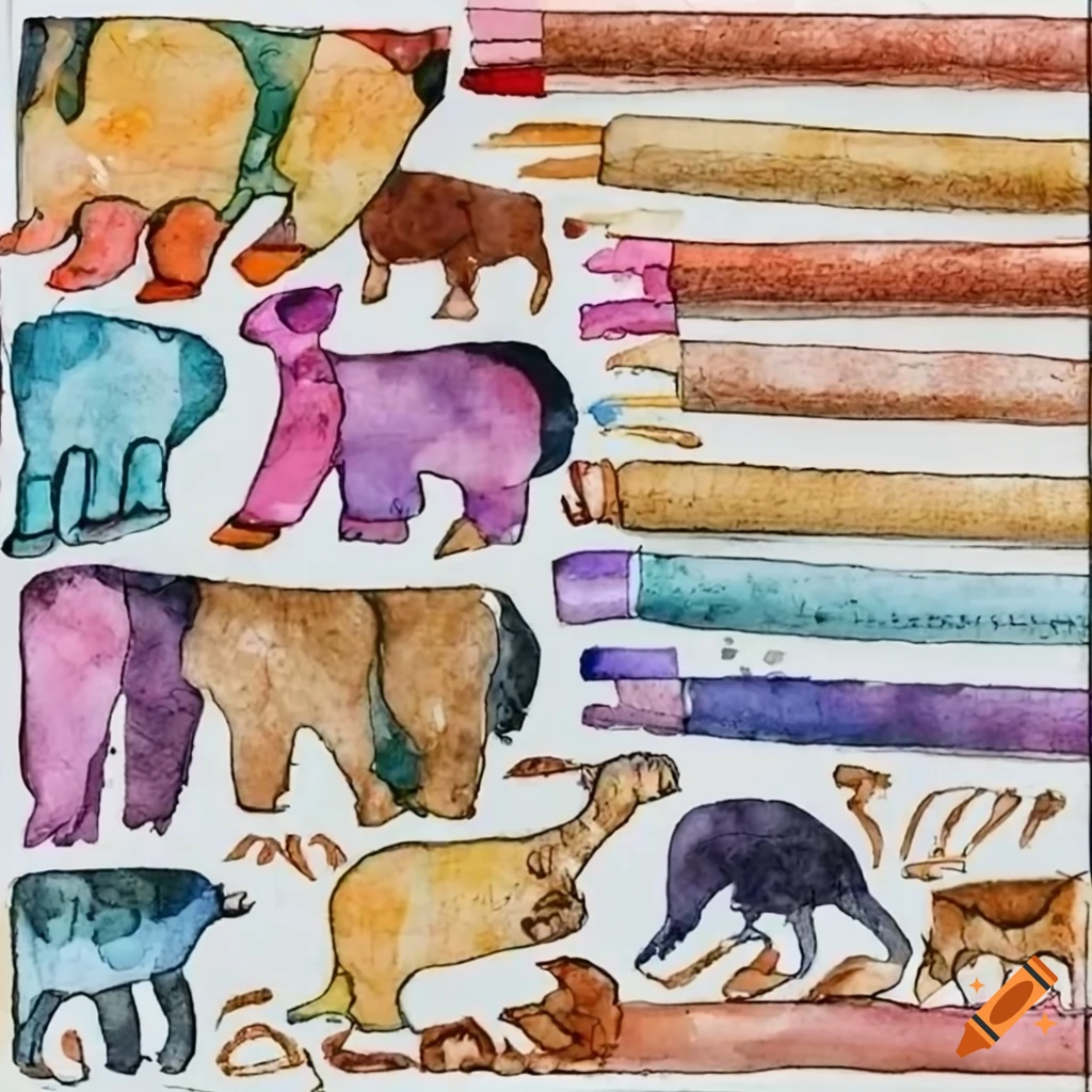 Crayon doodle of animals by children