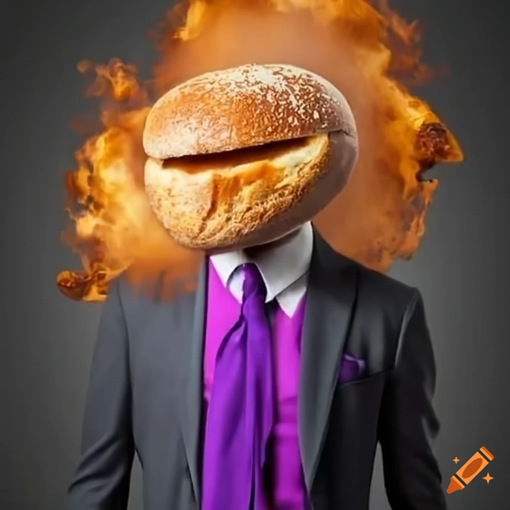 Surreal artwork of a man with a loaf of bread head exploding on Craiyon