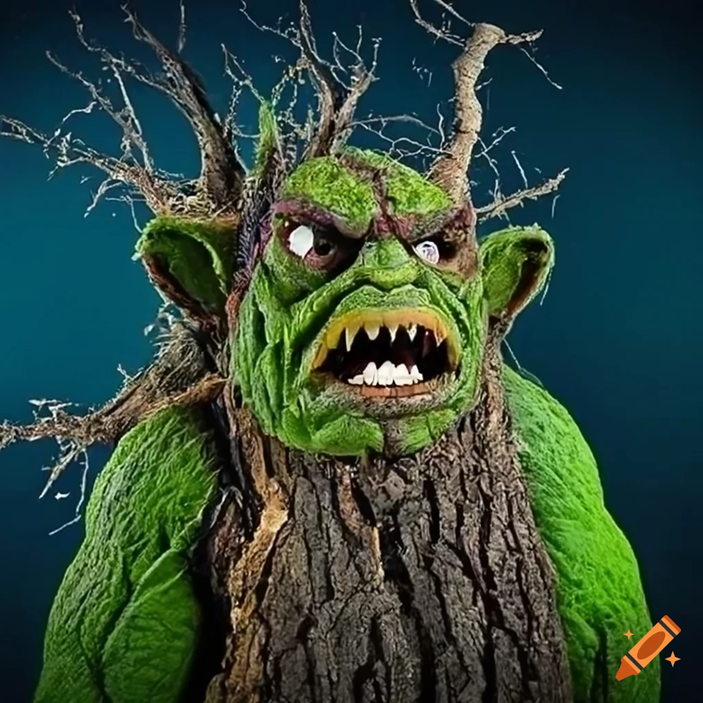 Hyper-realistic tree bark sculpture of a tree monster on Craiyon