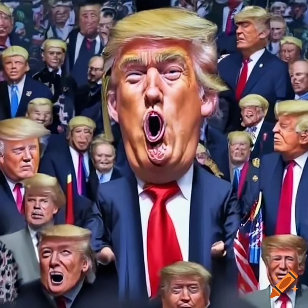 Satirical illustration of Donald Trump dancing with himself on Craiyon