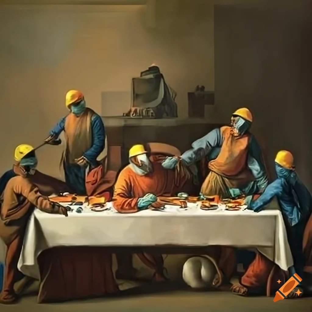 Satirical interpretation of the Last Supper with construction workers ...