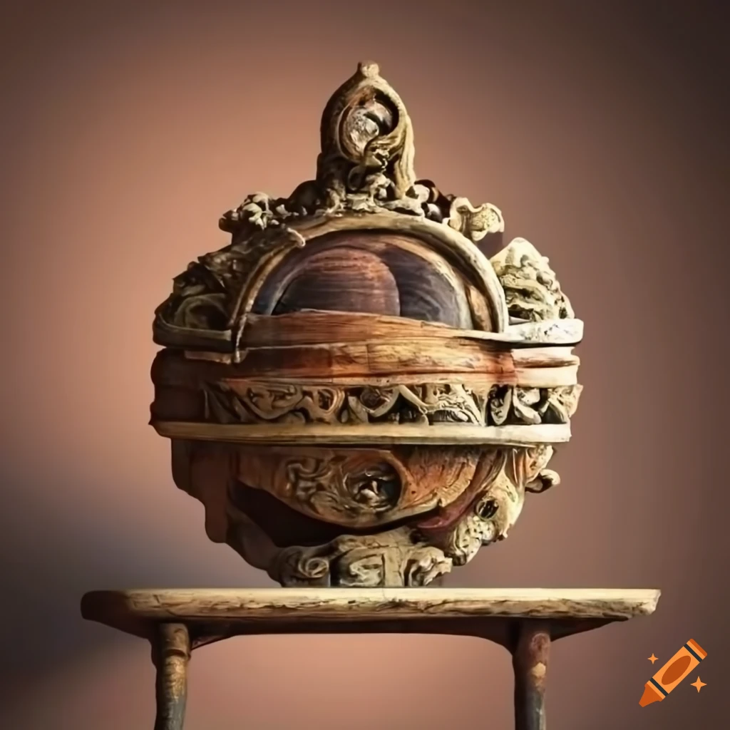 Ancient relic on a wooden shelf