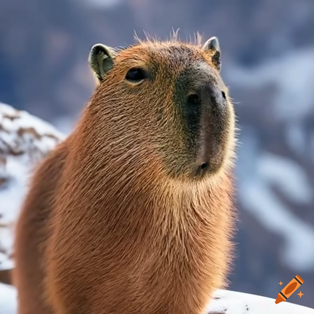 Capybara sliding down snowy mountain on Craiyon