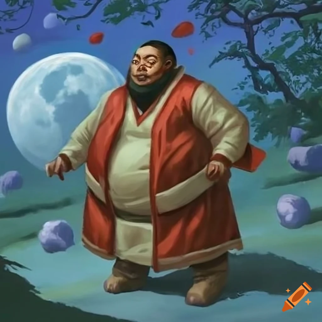 Artwork of an Asian dwarf in ancient robes under a supermoon on Craiyon