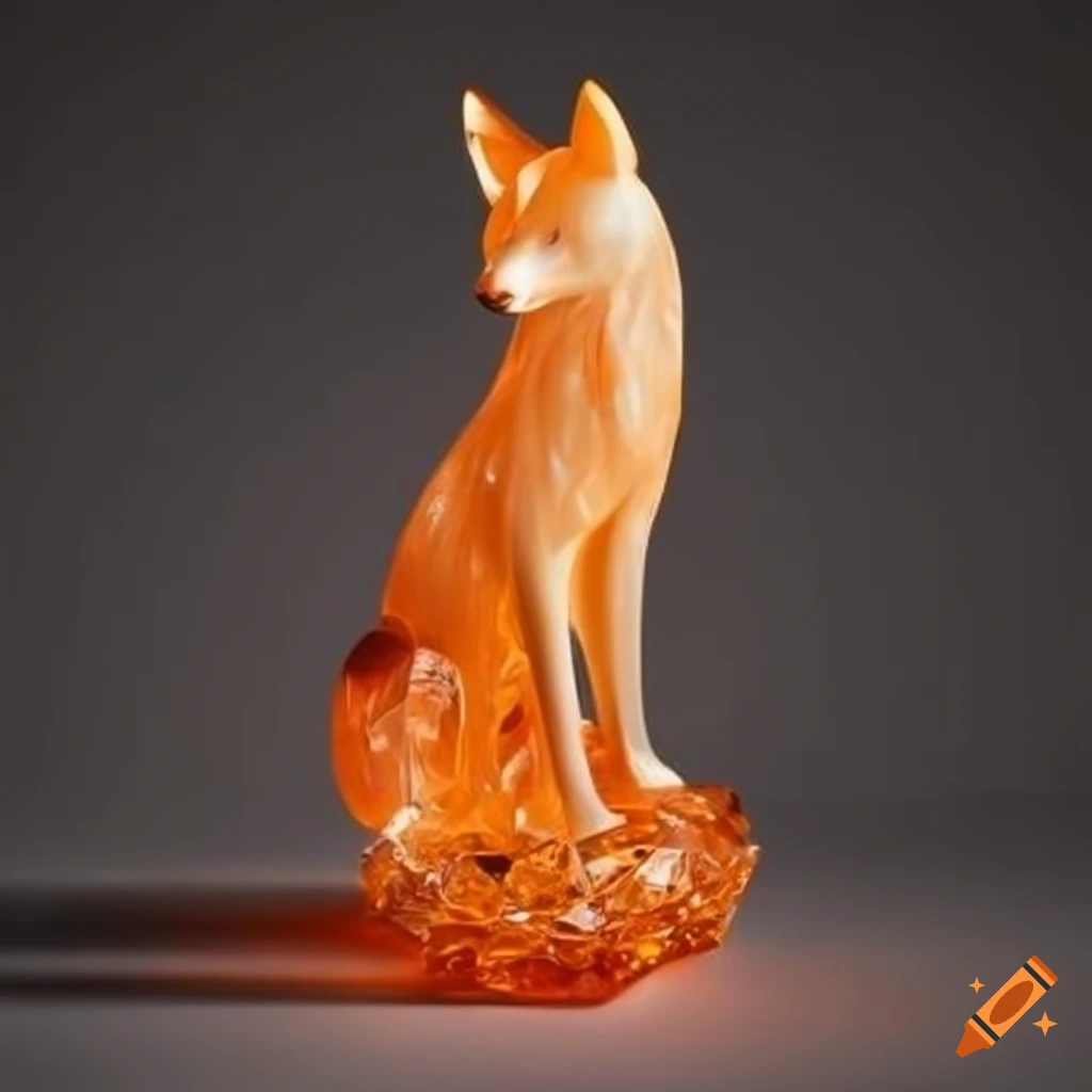 Delicate and intricately-detailed ice sculpture of a fox on Craiyon