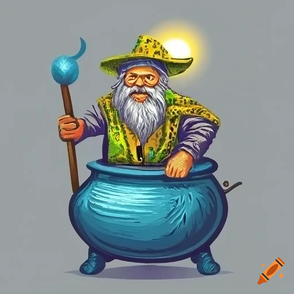 Pop art of a wizard mixing a cauldron on Craiyon