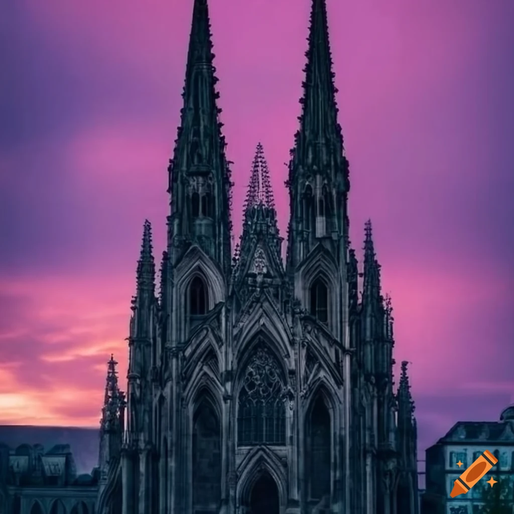 Gothic church with golden spires and bell on Craiyon