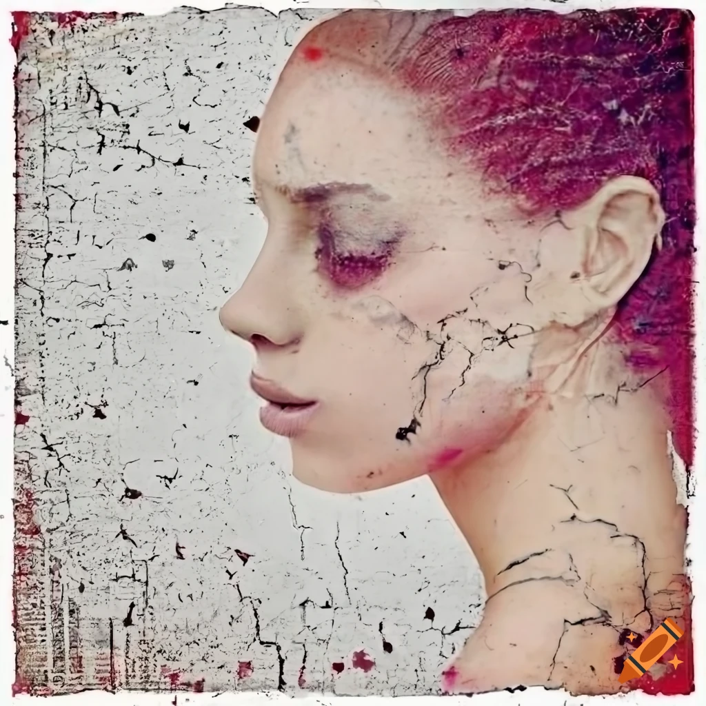 Grunge portrait of a beautiful model with benday dots and cracked paint ...