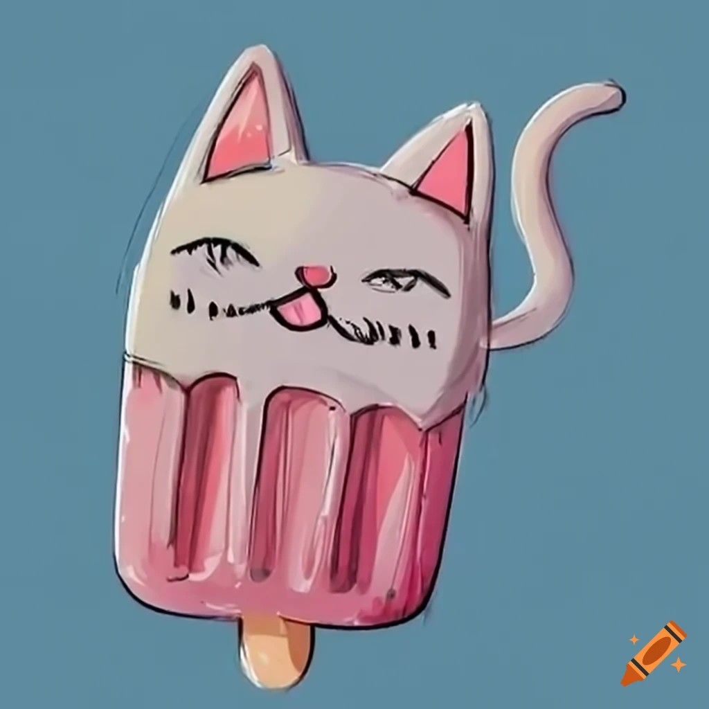 Anime-style popsicle shaped like a cat on Craiyon