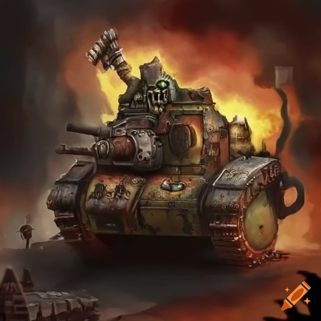Kaiser empire german warhammer ork steampunk tank on Craiyon