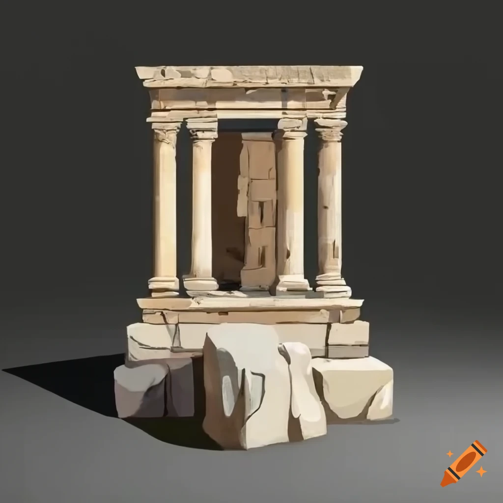 Isometric view of Roman capitole surrounded by olive trees on Craiyon