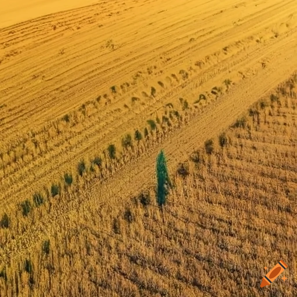 Bird's eye view of a ripe crop field