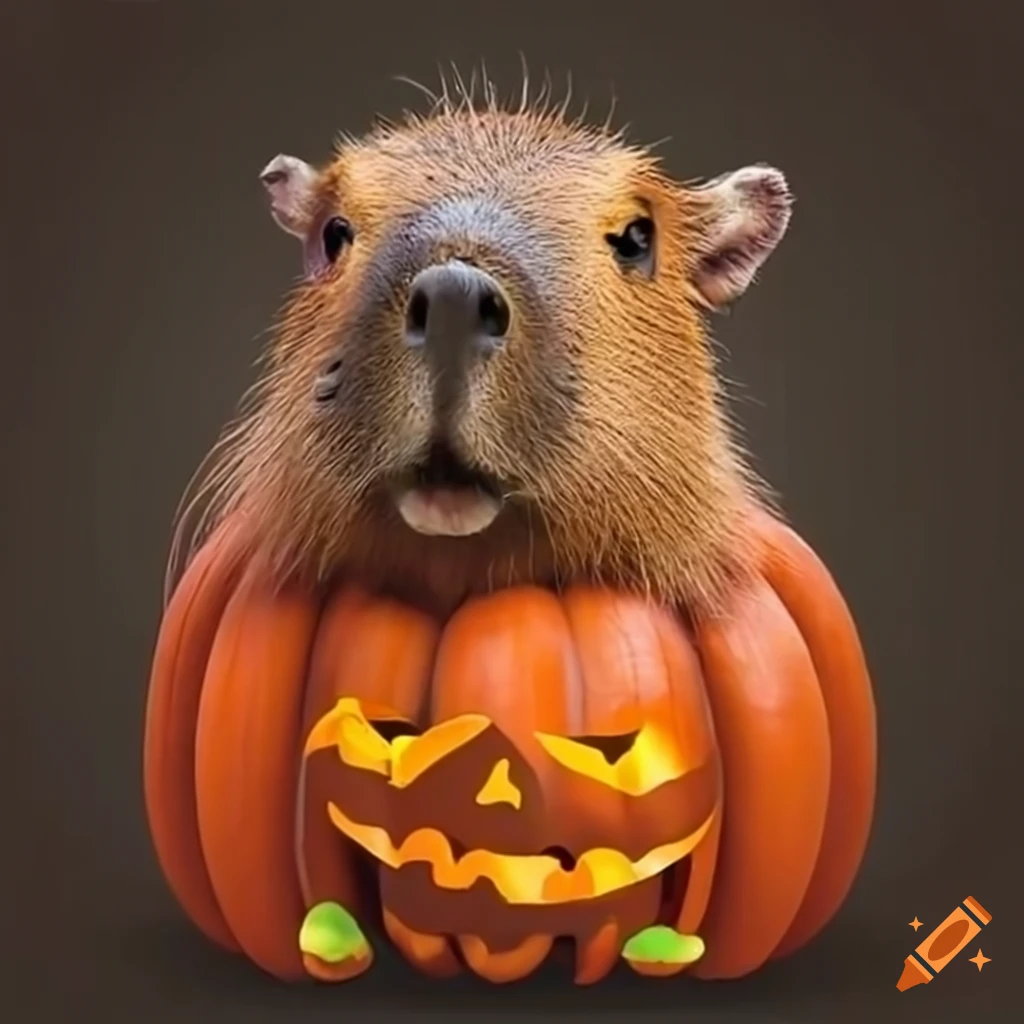 Adorable capybara dressed as a pumpkin on Craiyon