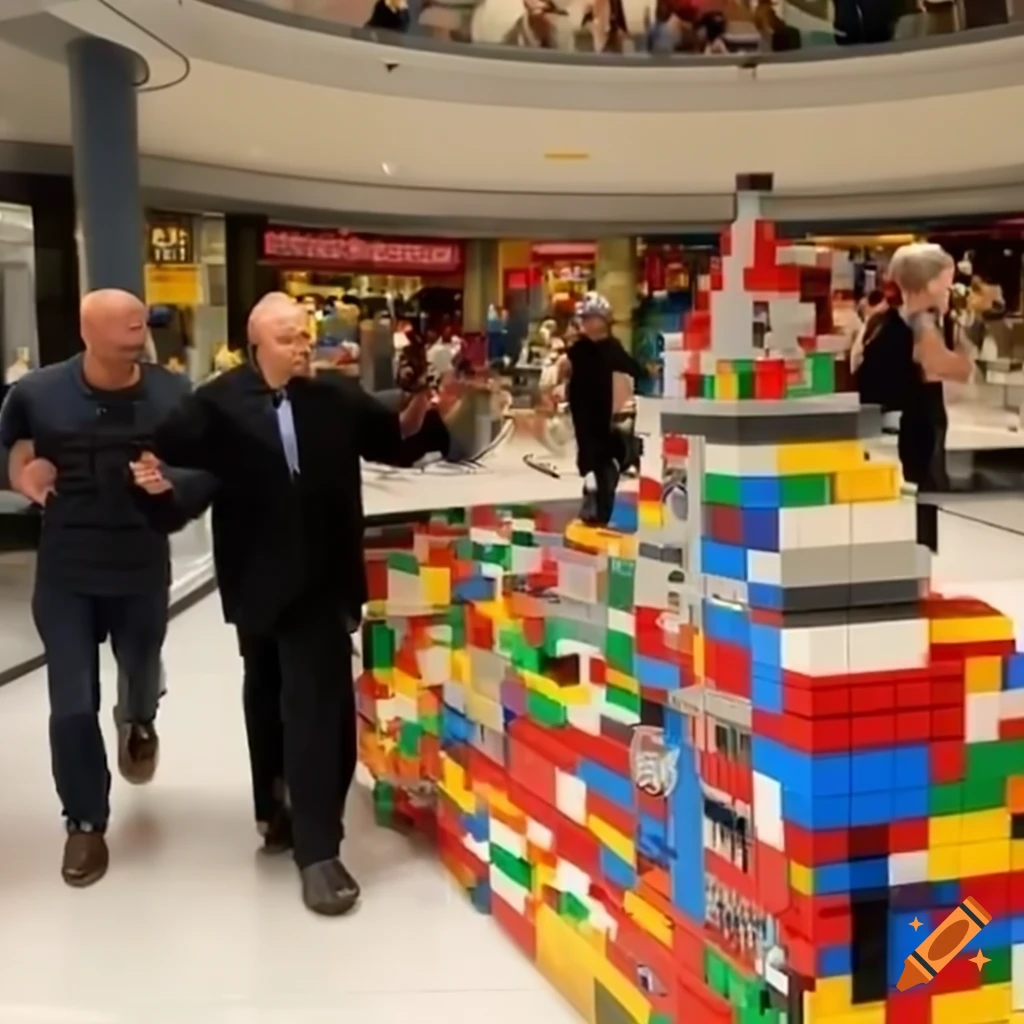Steve Harvey, Dr. Phil, and Joe Rogan at a lego store on Craiyon