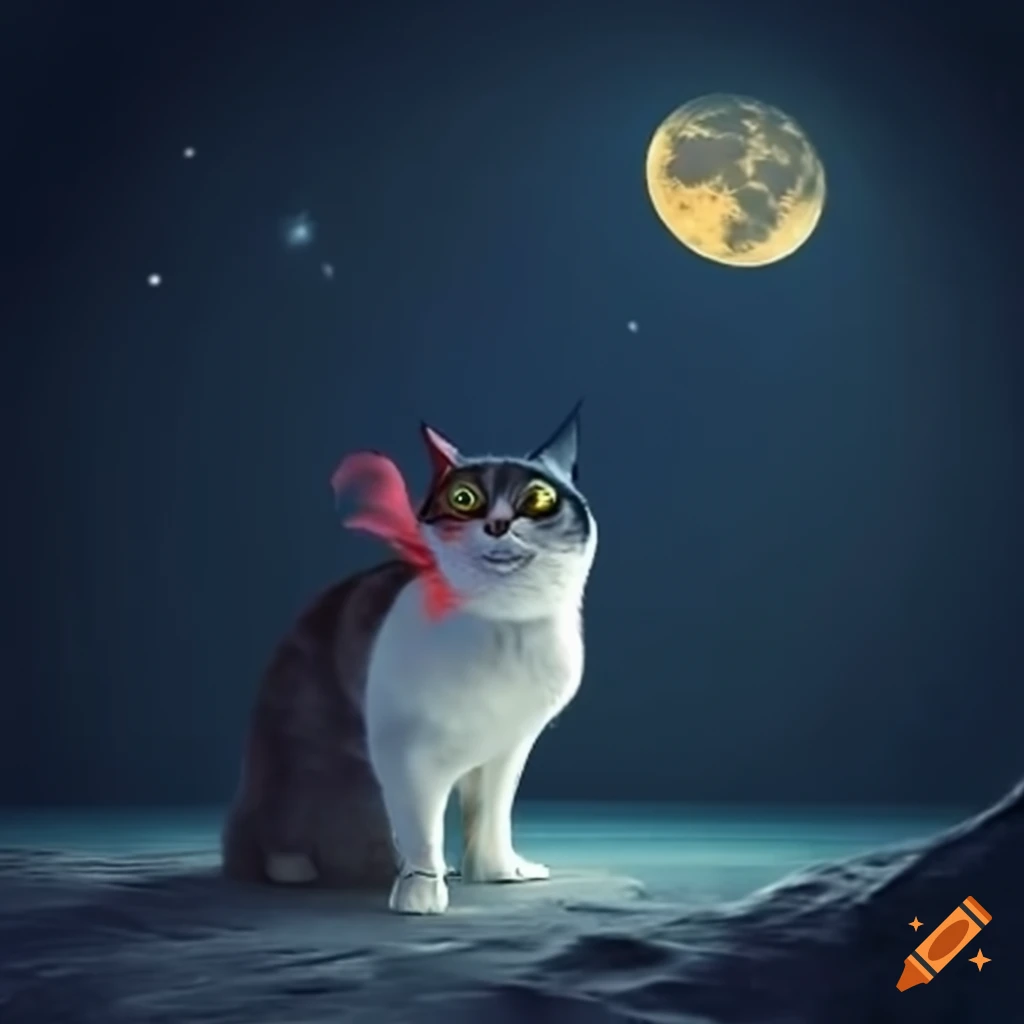 Cat sitting on the moon