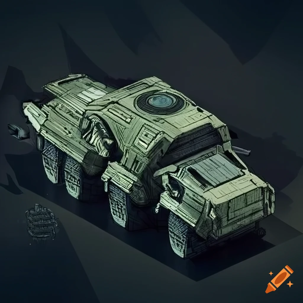 High detail isometric view of futuristic alien military vehicles