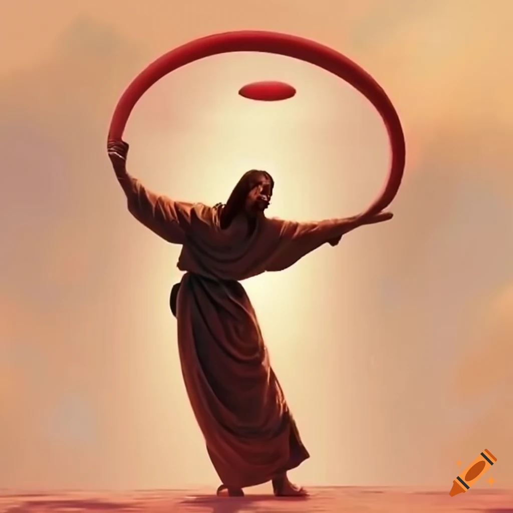 Funny image of a dog playing frisbee with jesus