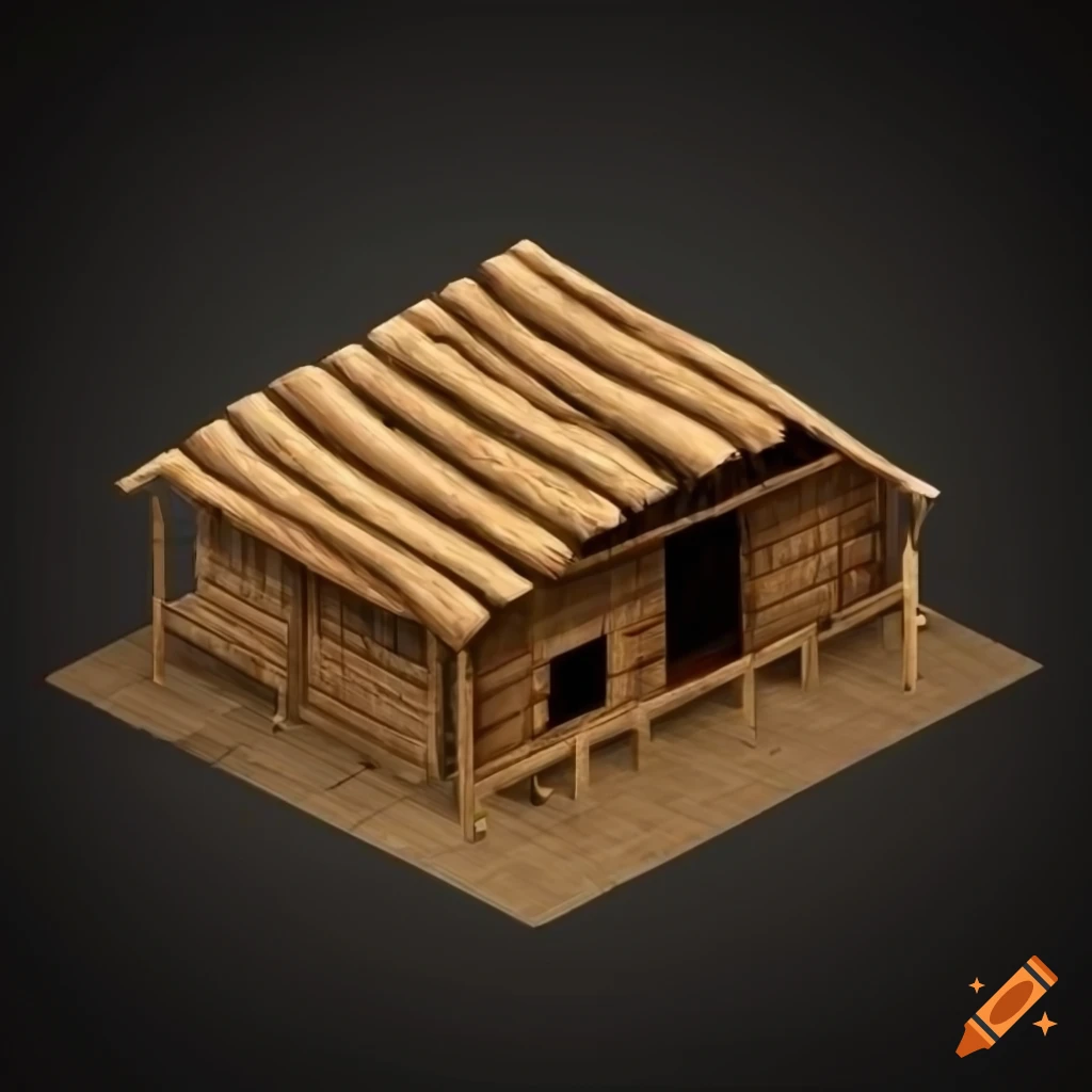 View of a realistic wooden hut from above on Craiyon