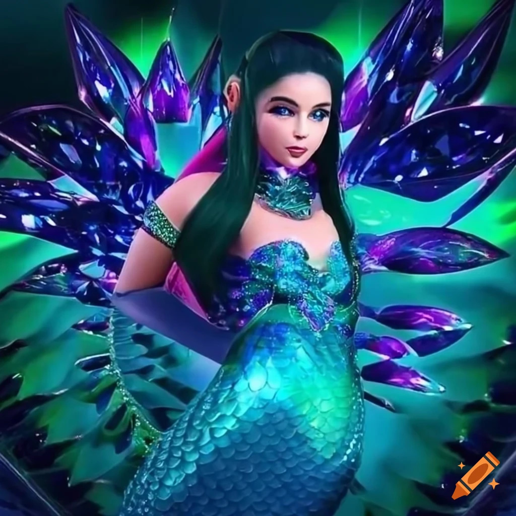 Hyper realistic portrait of a mermaid with emerald and diamond scales ...