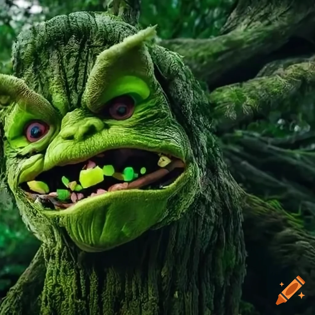 Hyper-realistic tree bark sculpture of a humanoid monster on Craiyon