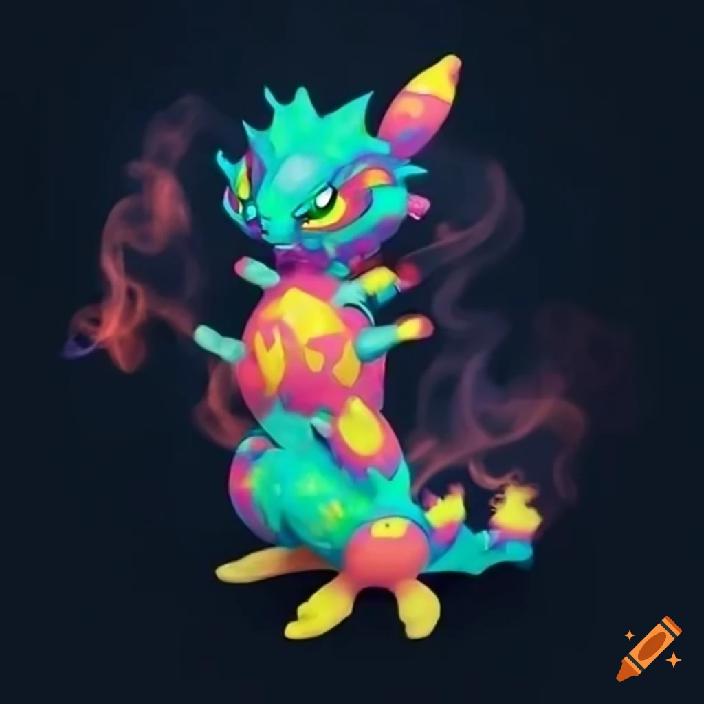 Psychedelic artwork of a smoking pokemon character on Craiyon