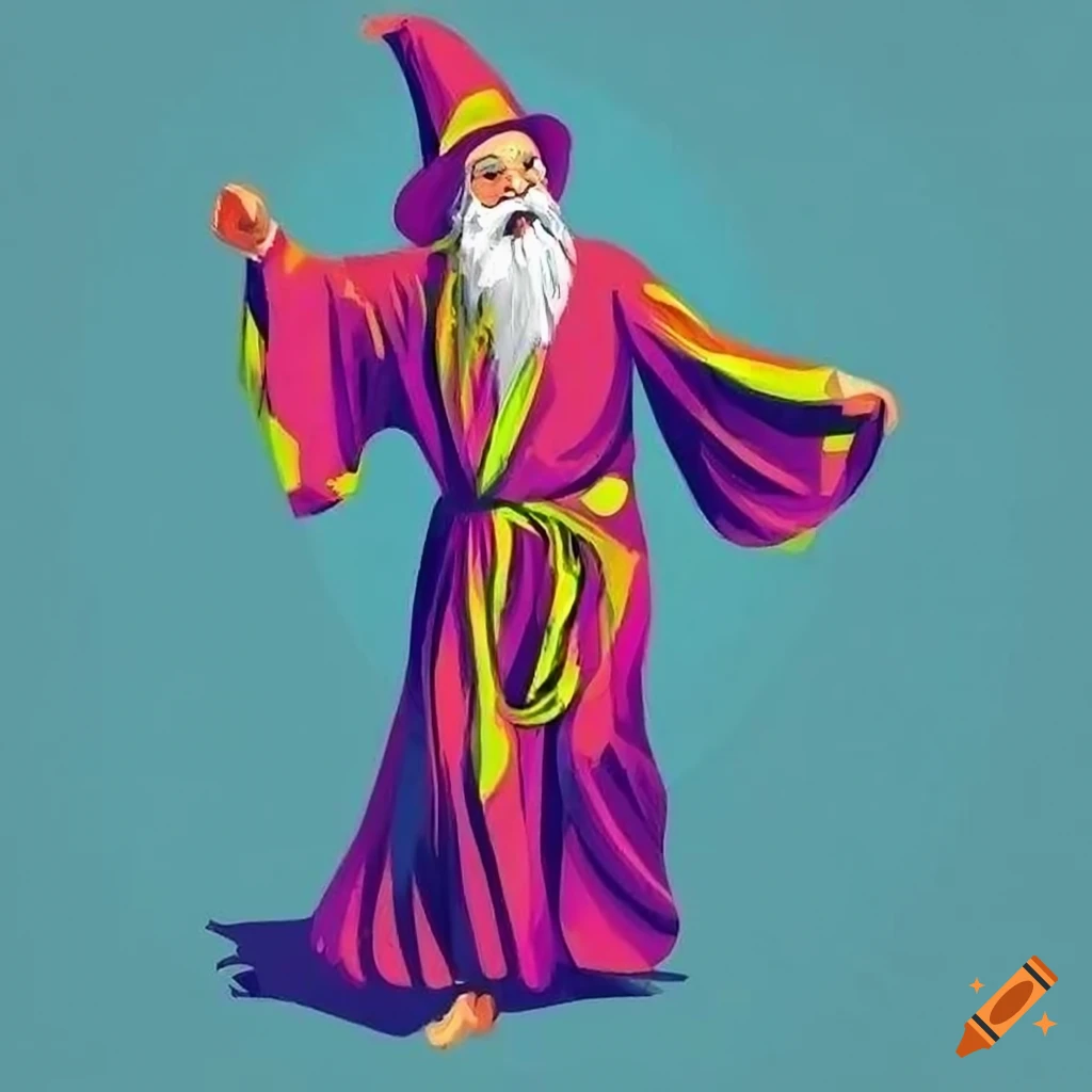 Sketch pop art of a male wizard dancing in a robe on Craiyon