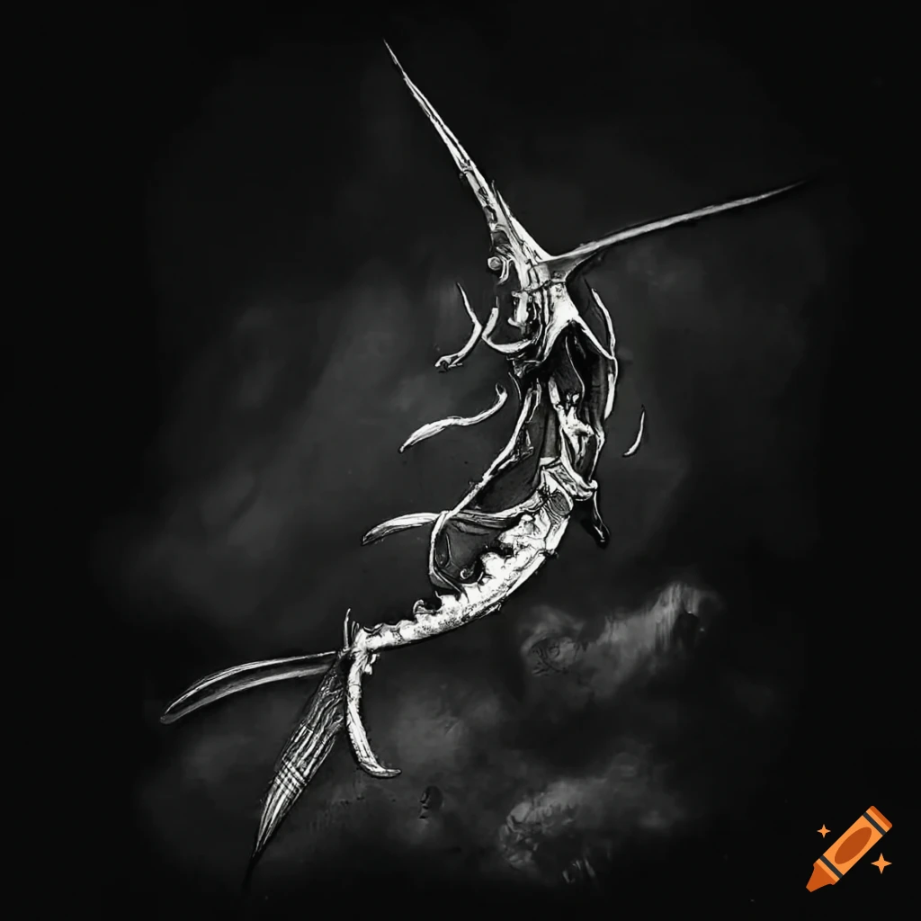 Cyberpunk art of a futuristic mechanical swordfish