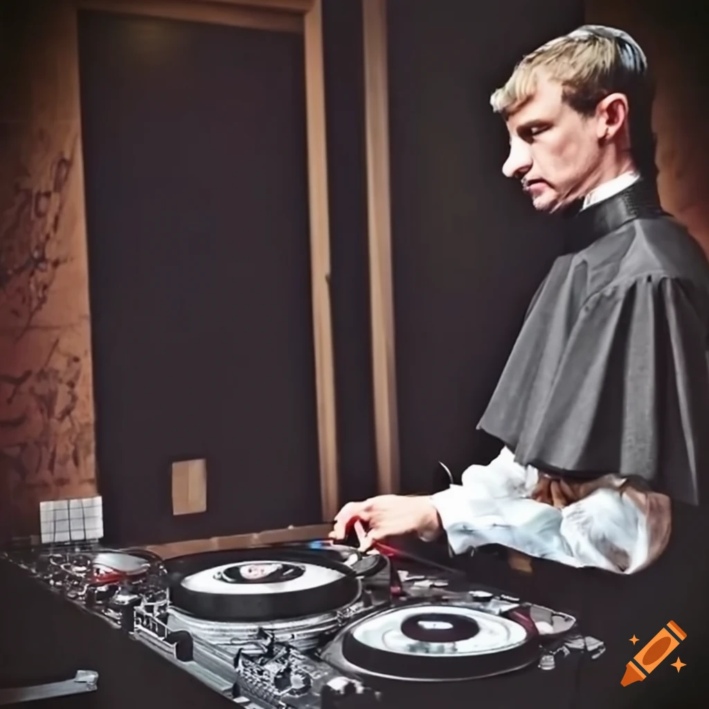 Dj in a priest costume mixing beats on Craiyon
