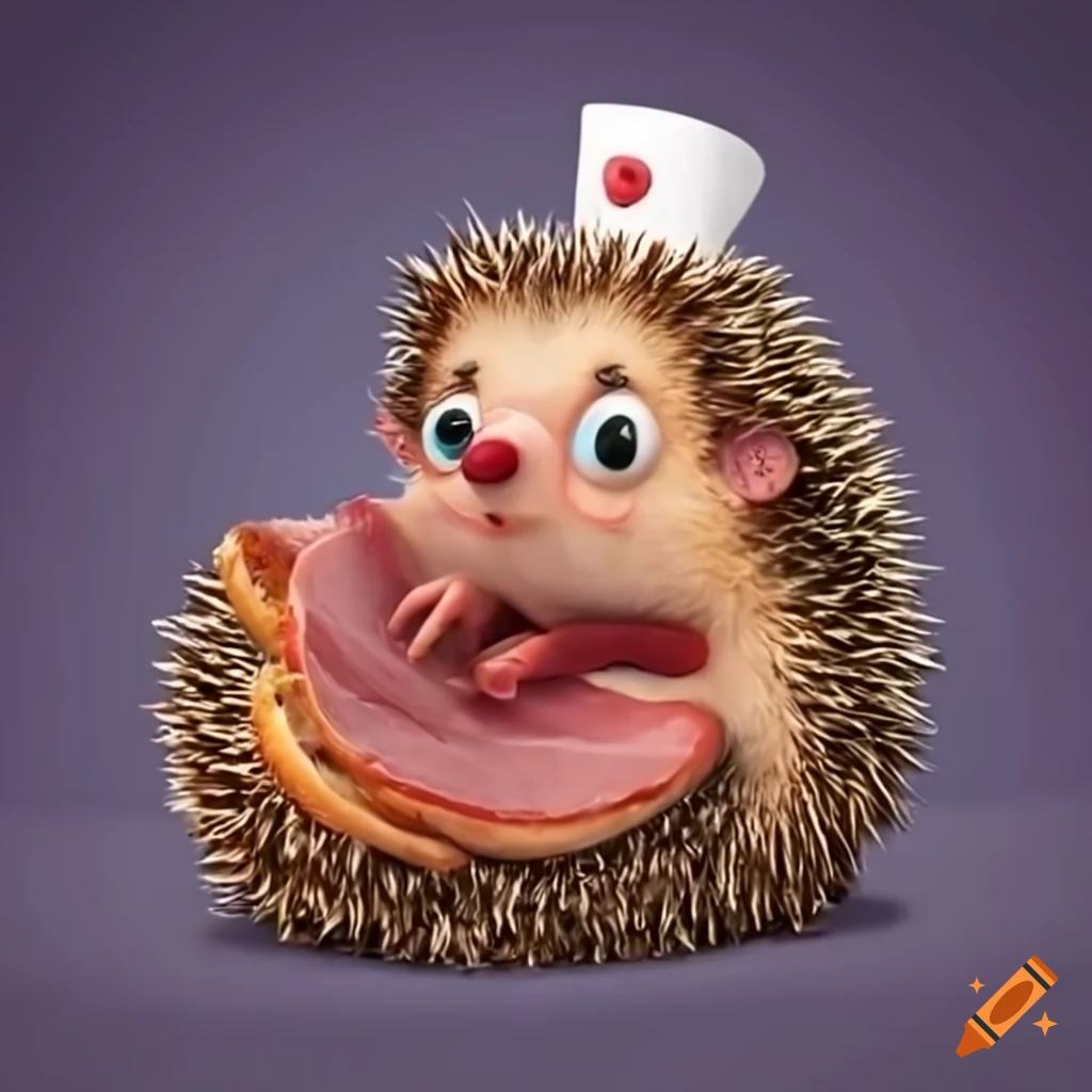 Baked ham dressed as a nurse with a hedgehog friend on Craiyon