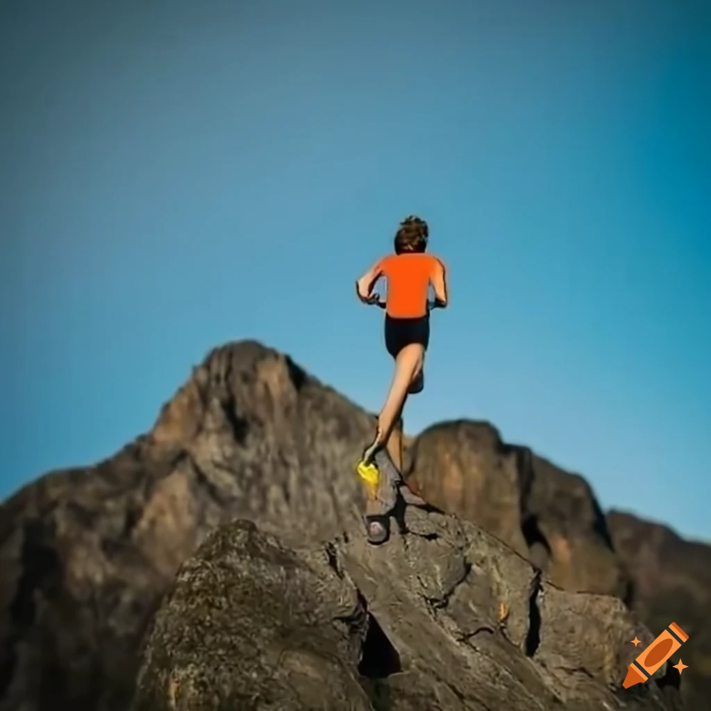 Athlete running up a mountain trail at sunrise on Craiyon