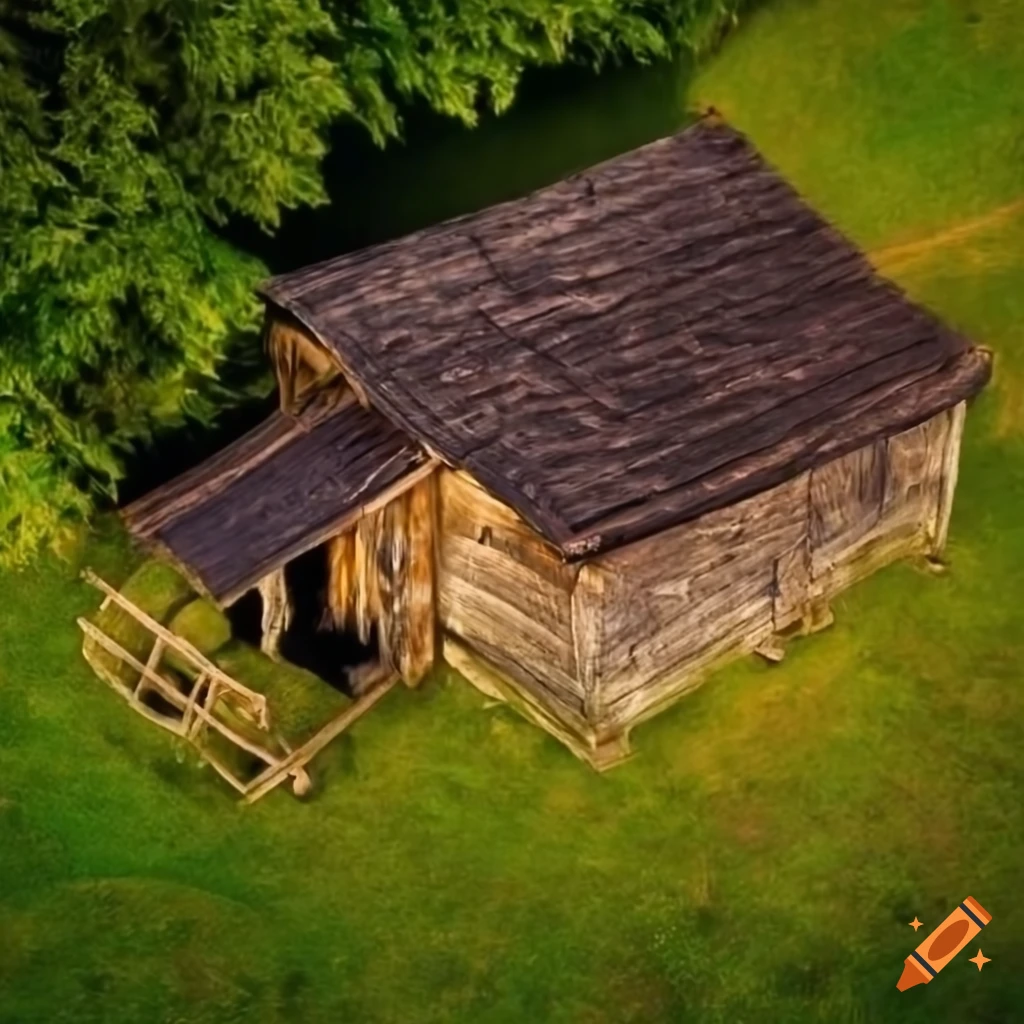 Top view of a realistic wooden hut on Craiyon