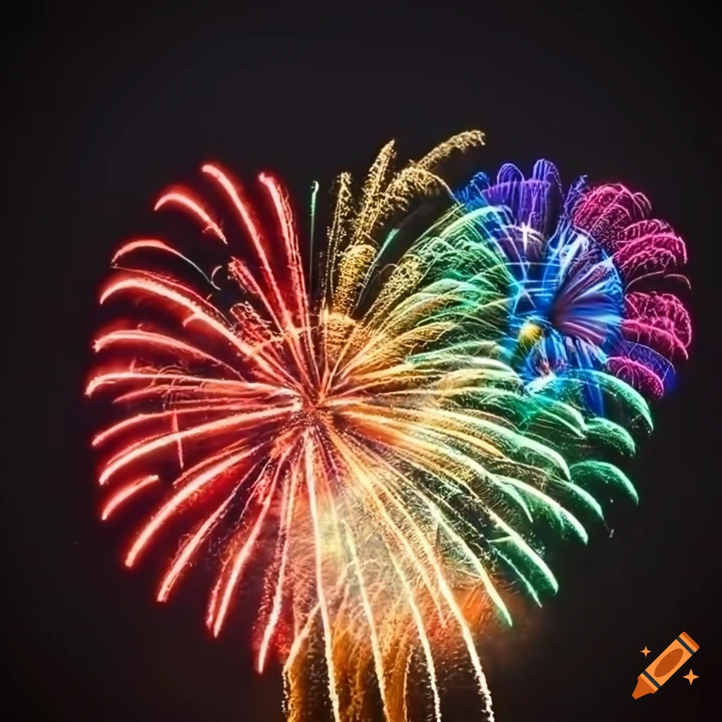 Fireworks lighting up the night sky over a peaceful beach on Craiyon