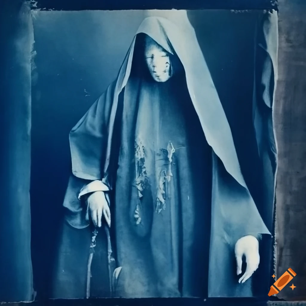 Cyanotype photograph of Catholic Penitents in water on Craiyon