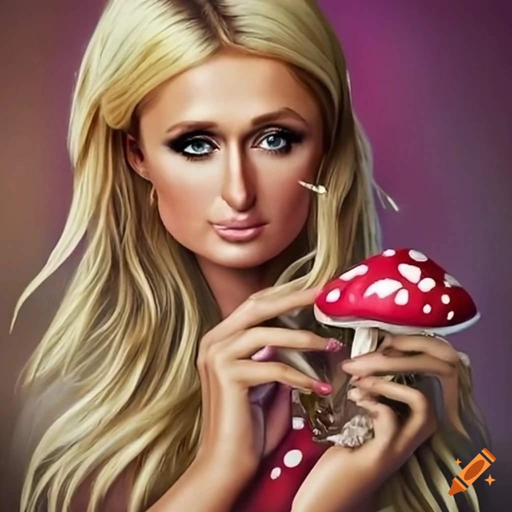 Paris Hilton Holding A Mushroom On Craiyon