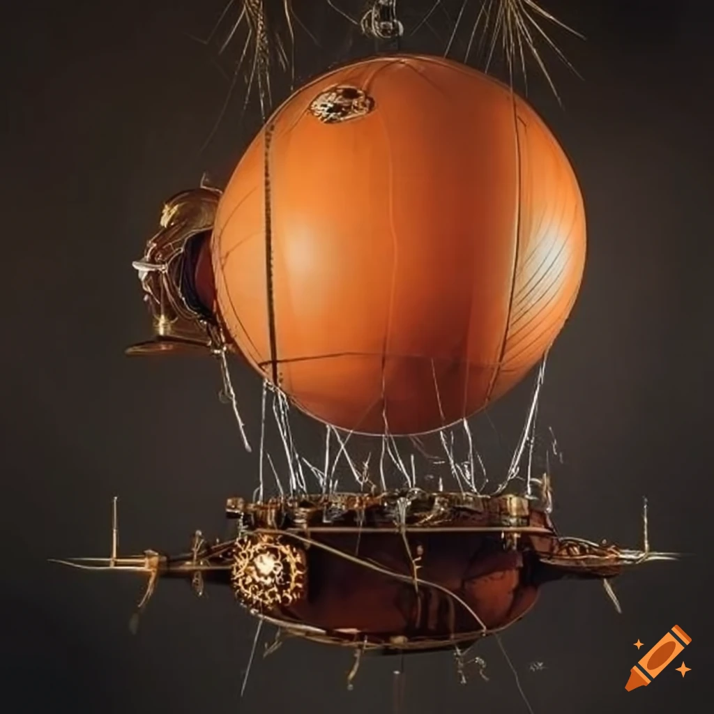 Steampunk airship with glass gondola and orange balloon on Craiyon