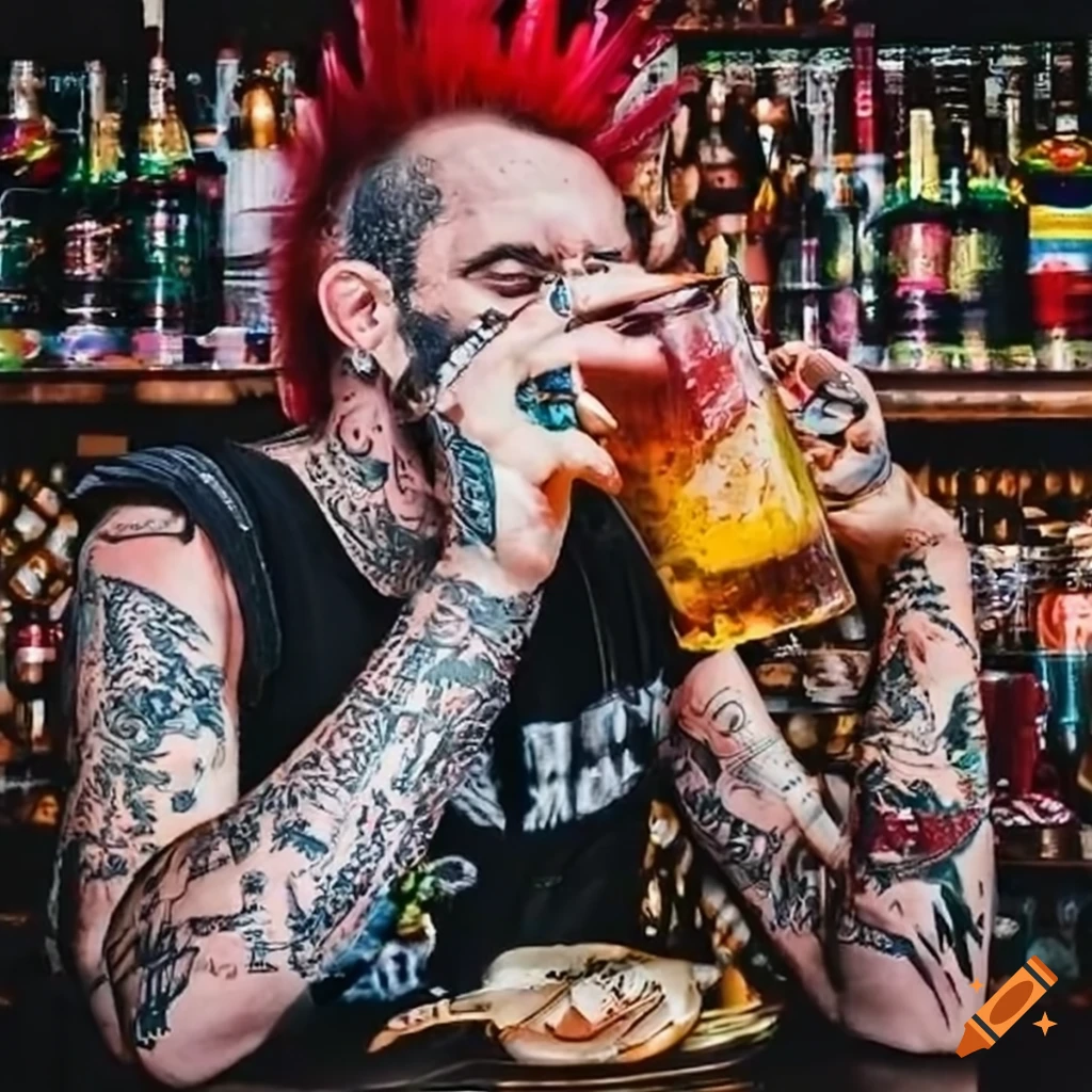 Image of a punk rocker enjoying a drink on Craiyon