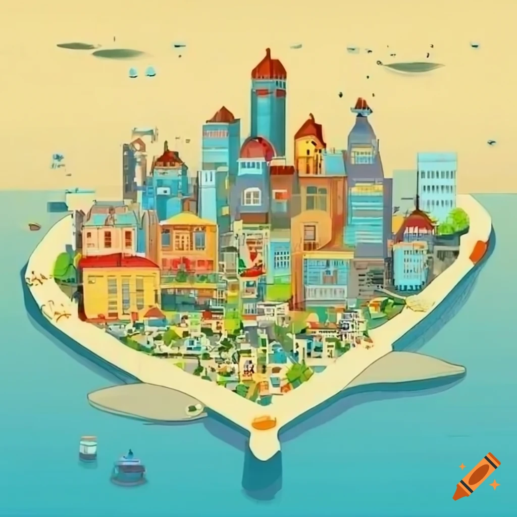 Cartoon map of lahti city with playful buildings on Craiyon