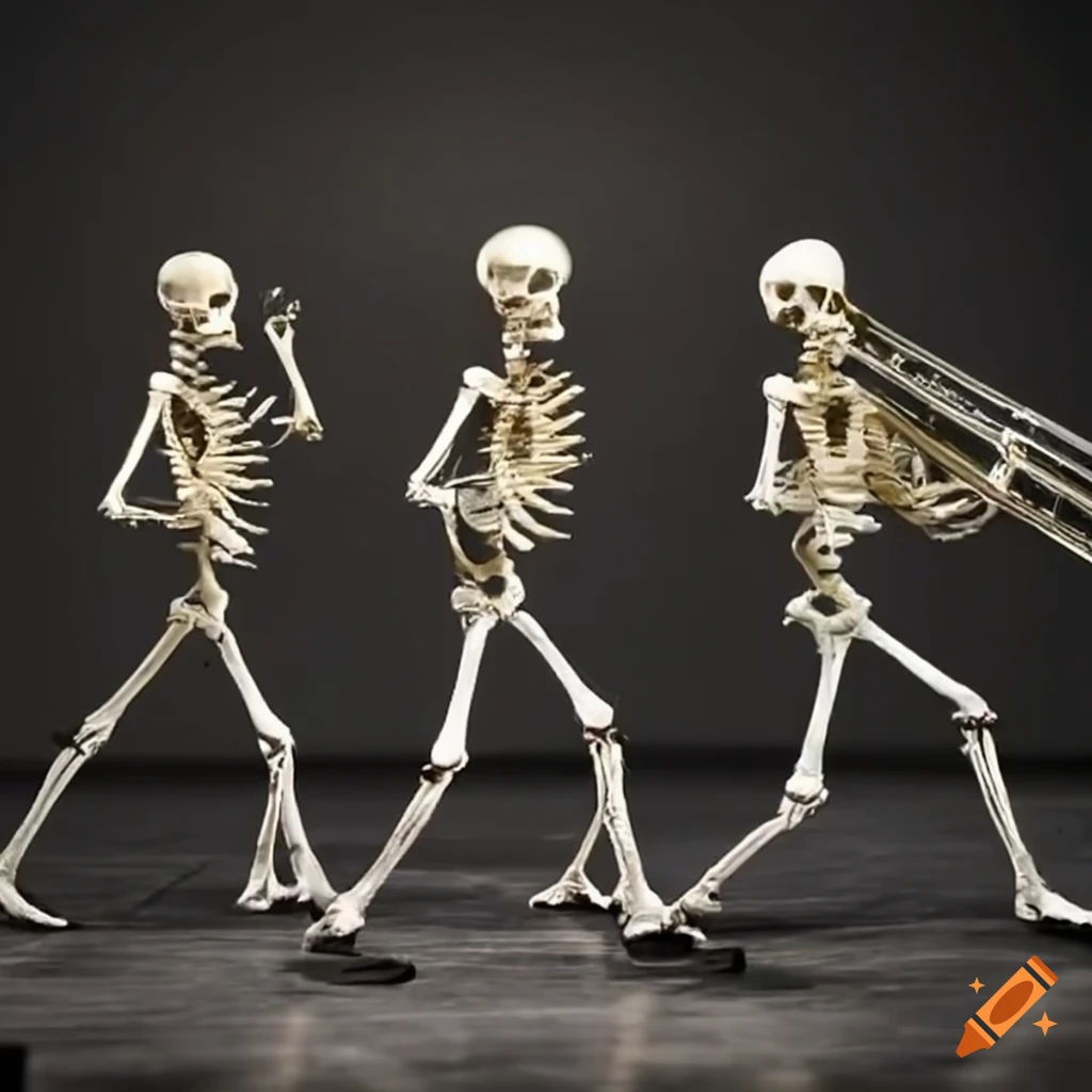 Image of skeletons playing in a marching band on Craiyon